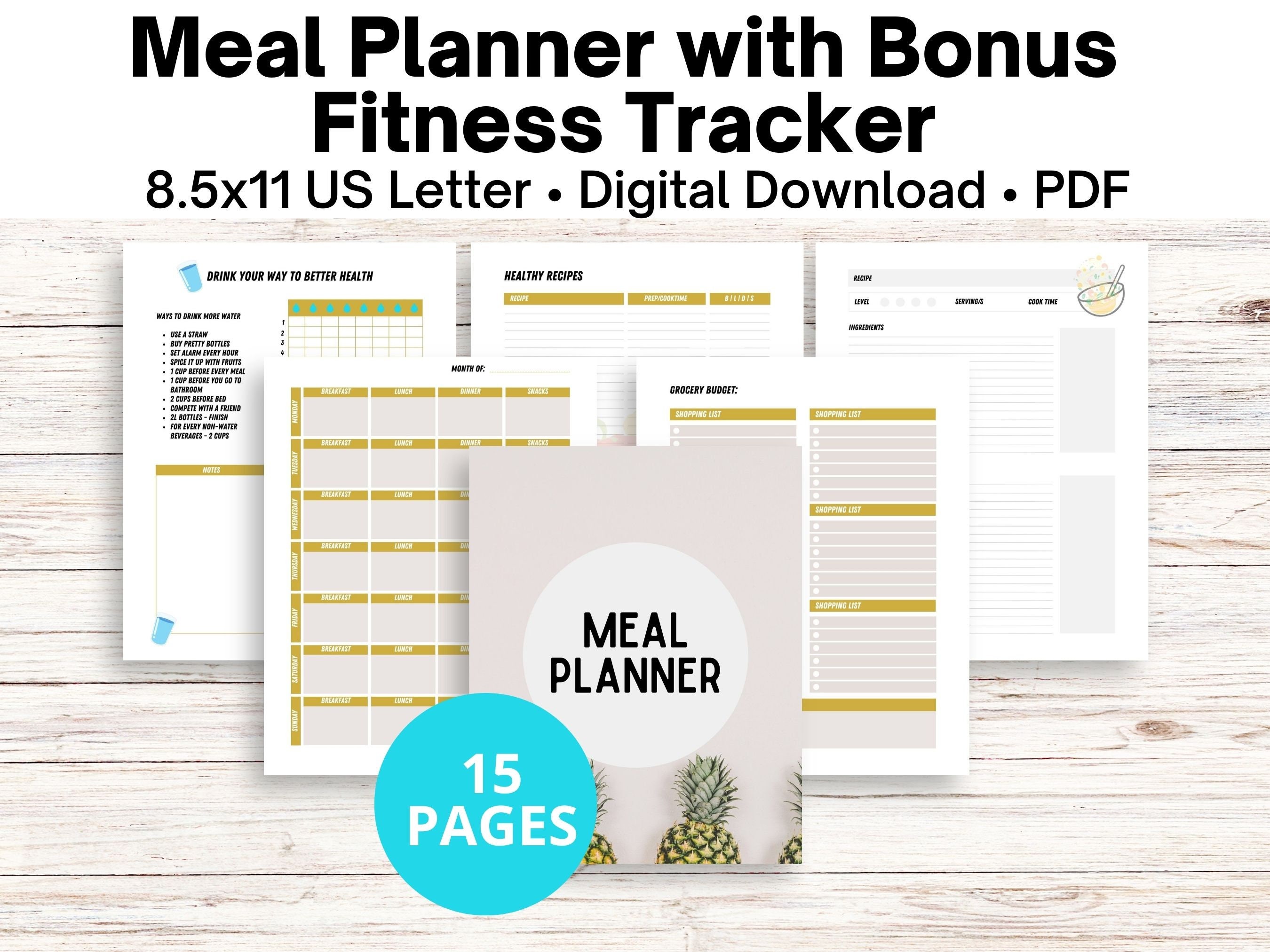 Printable Meal Planner With Bonus Fitness Tracker - Etsy