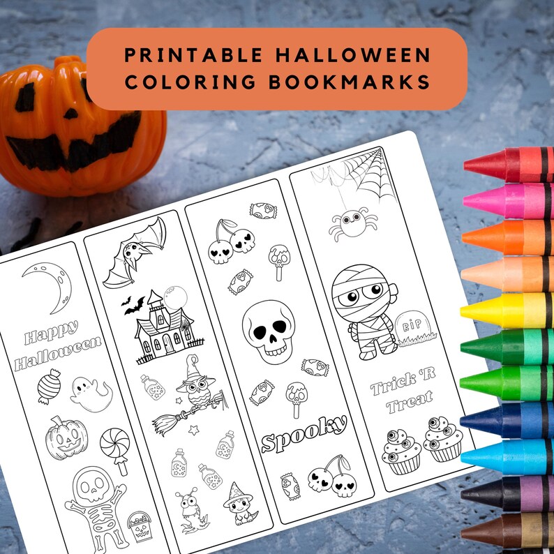 Printable Coloring Halloween Bookmarks: Holiday Bookmarks, DIY Kid's ...