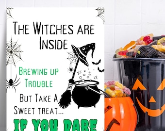 Halloween Trick or Treat Sign: Witches Brew Candy Bowl Table Sign ...