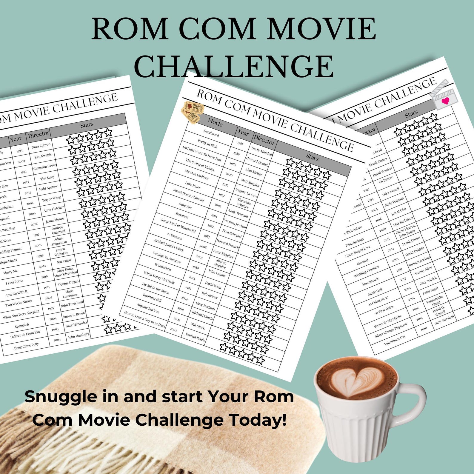 Printable Rom-com Movie Challenge, Romantic Comedies to Track & Rate ...