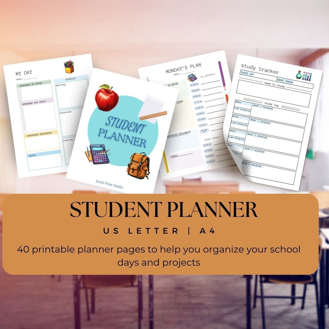 Printable Student Planner: School Schedule, Project Tracker (digital ...