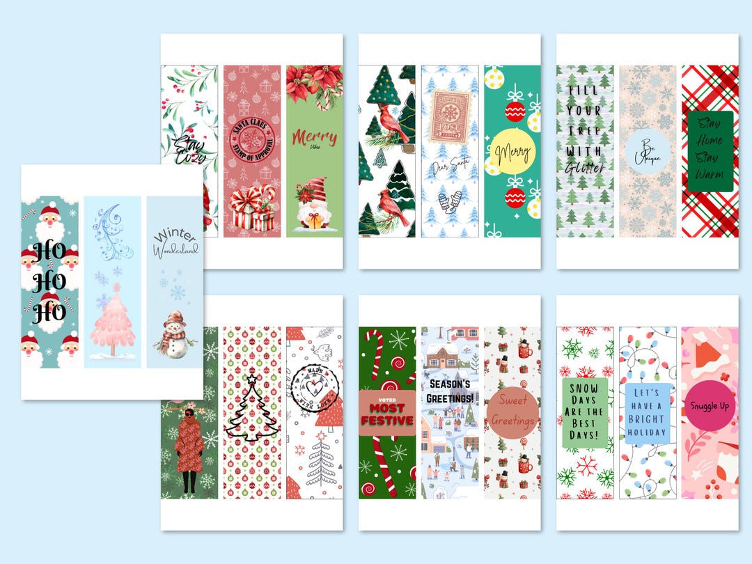 Winter Holiday Bookmarks, Printable PDF Gift for Book Lovers, Book ...