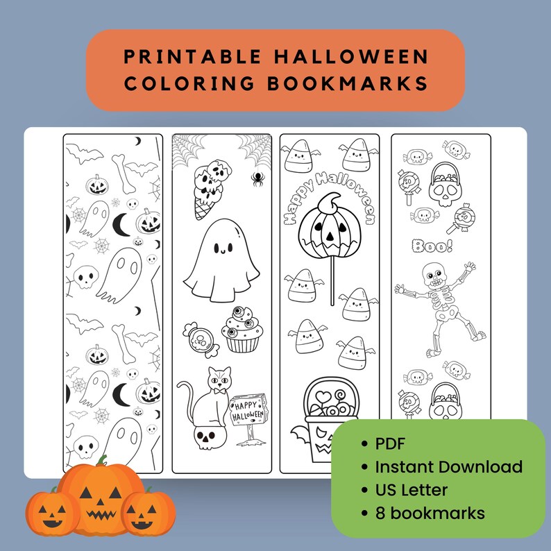 Printable Coloring Halloween Bookmarks: Holiday Bookmarks, DIY Kid's ...