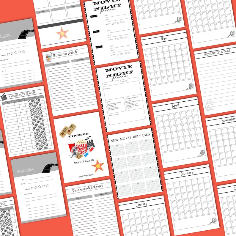Movie Tracker Cinema Log Printable, Movie Lover Review Journal ...