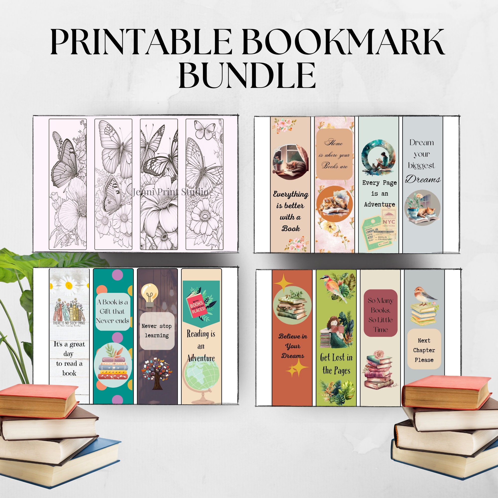 Printable Bookmark Bundle - 4 Sets of Themed Printable Bookmarks ...