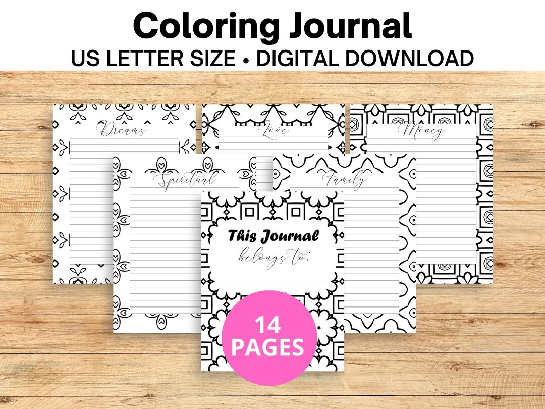 Coloring Journal Pages: Self-care Adult Coloring Book Writing Exercise ...