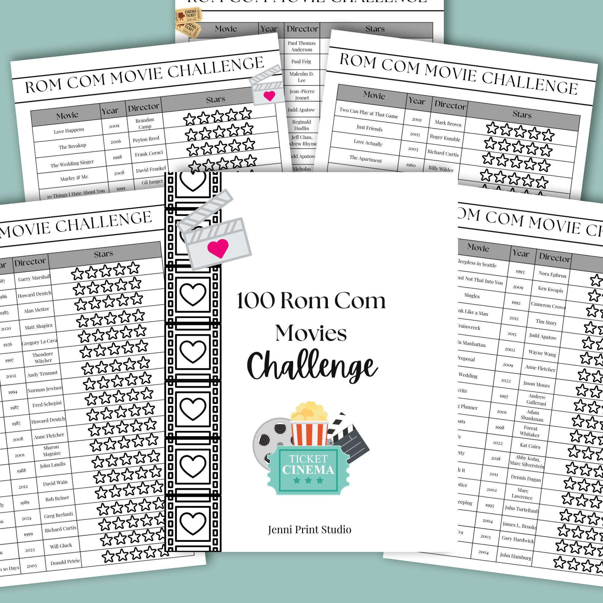 Printable Rom-com Movie Challenge, Romantic Comedies to Track & Rate ...