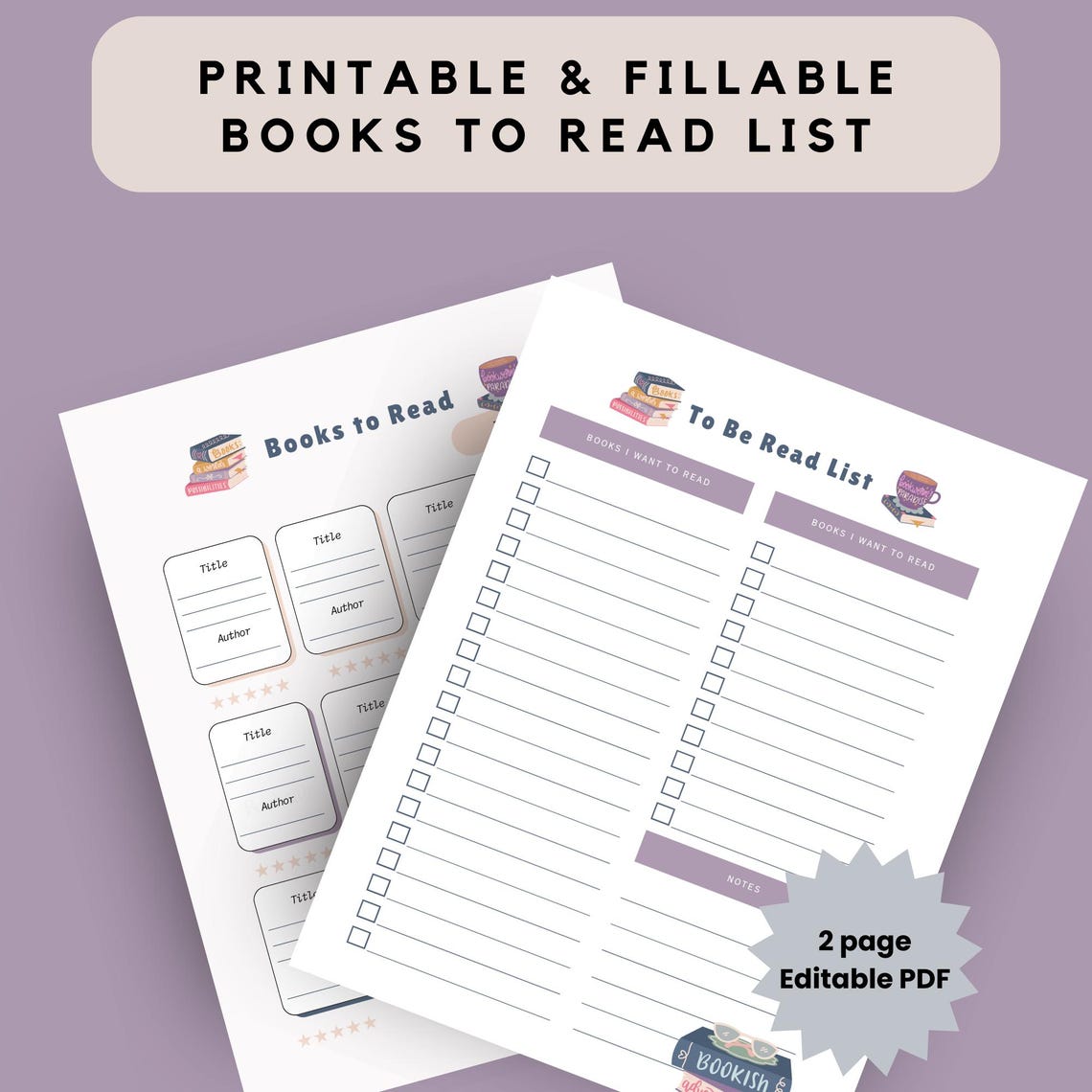 Printable to Be Read List: Editable Book Tracker Reading Log (fillable ...