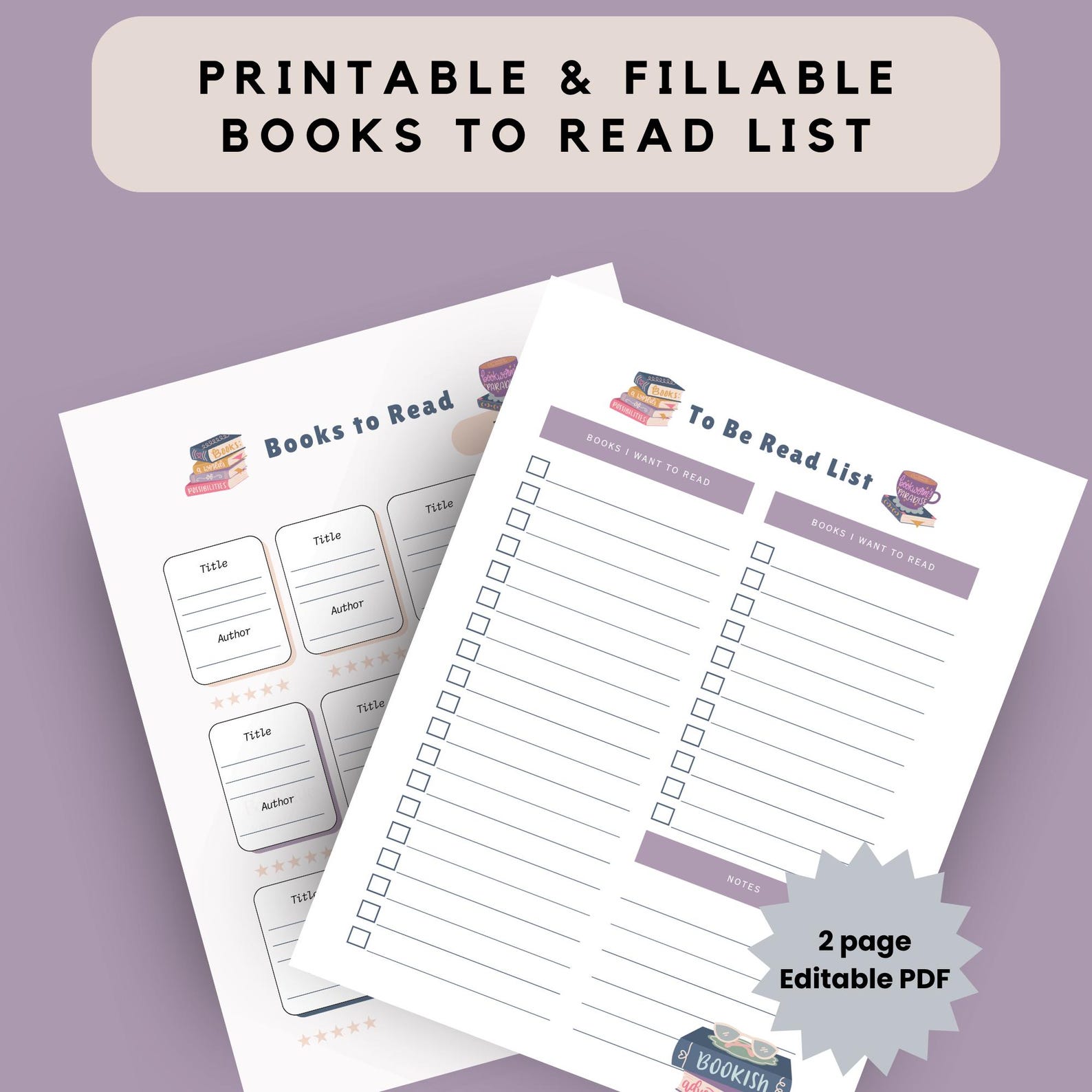 Printable to Be Read List: Editable Book Tracker Reading Log (fillable ...