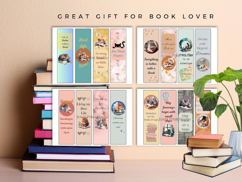 Printable Bookmarks: Set of 16 Cute Cat Bookmarks, Inspirational Quotes ...