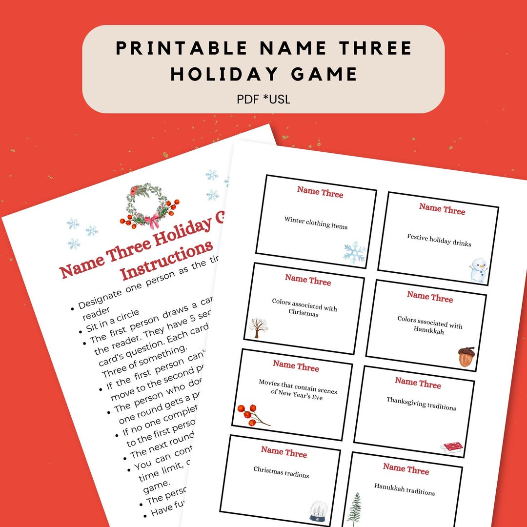 Name Three Holiday Game: Printable Family Party Activity (PDF) - Etsy