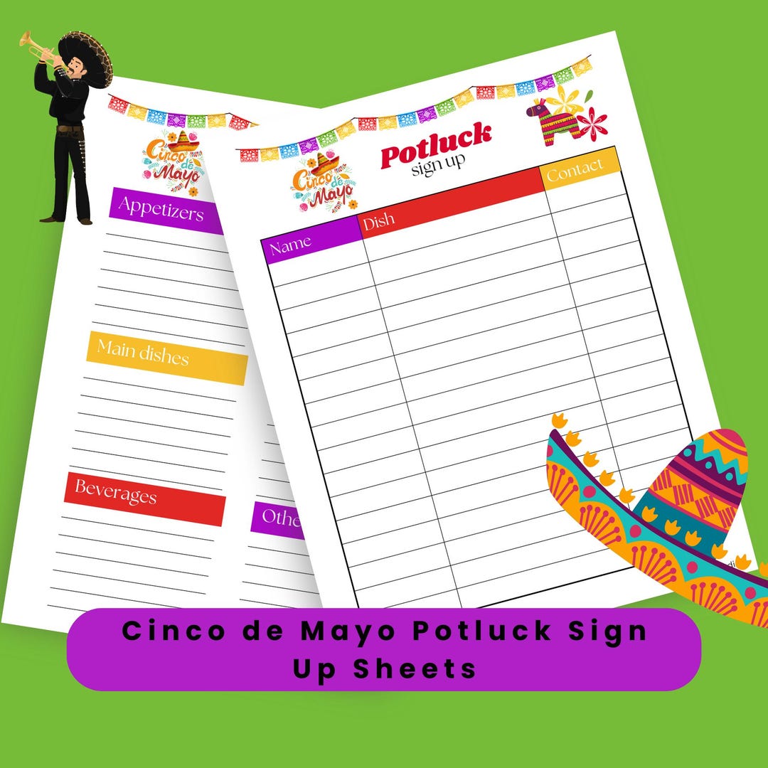 Cinco De Mayo Potluck Sign-up Sheet Printable, Mexican Fiesta Party ...