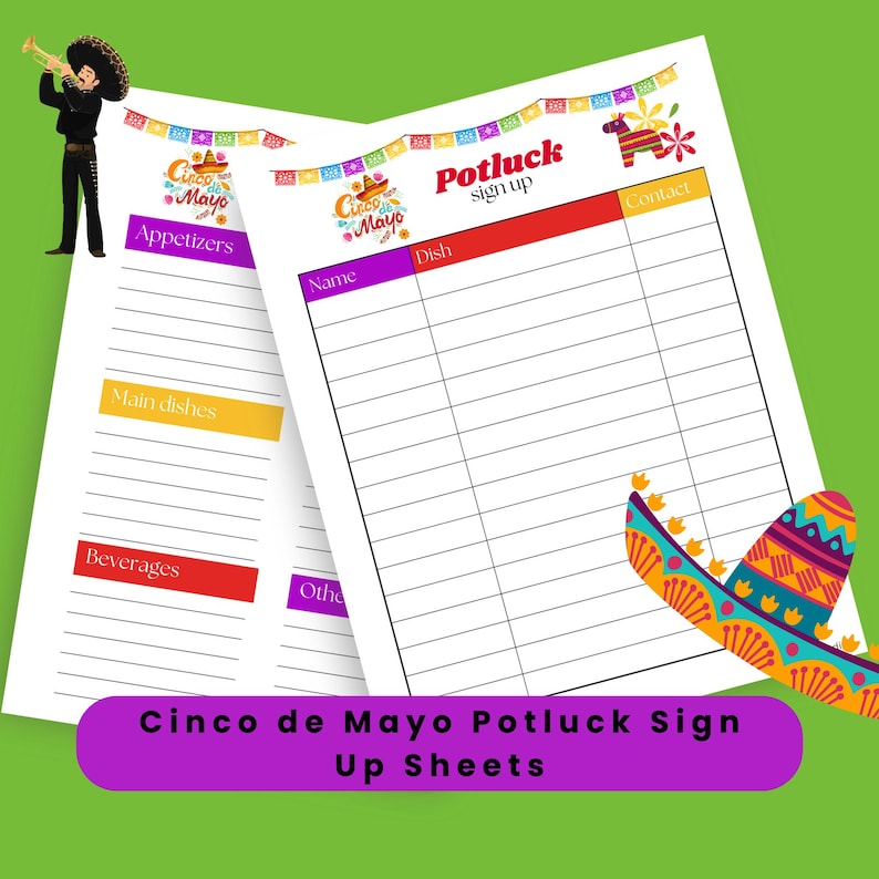 Cinco De Mayo Potluck Sign-up Sheet Printable, Mexican Fiesta Party ...