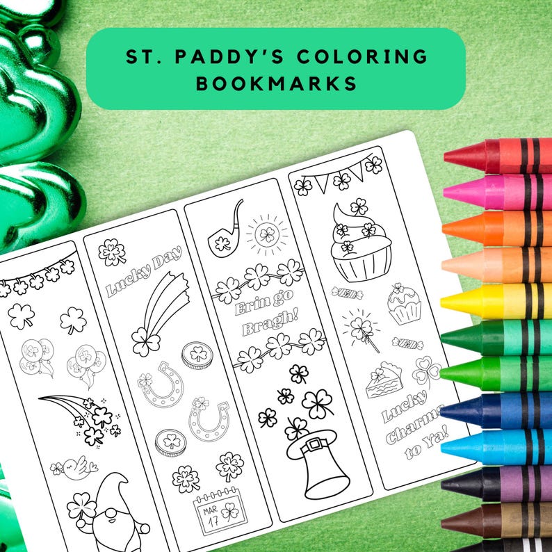 Printable Coloring Bookmarks St. Patrick's Day- Cute, Print, Color ...