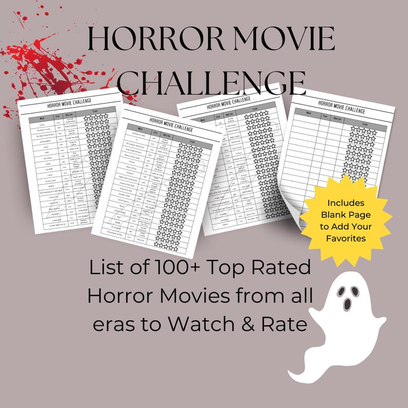 Printable Horror Movie Challenge 100+ Horror Movies to Rate and Watch ...
