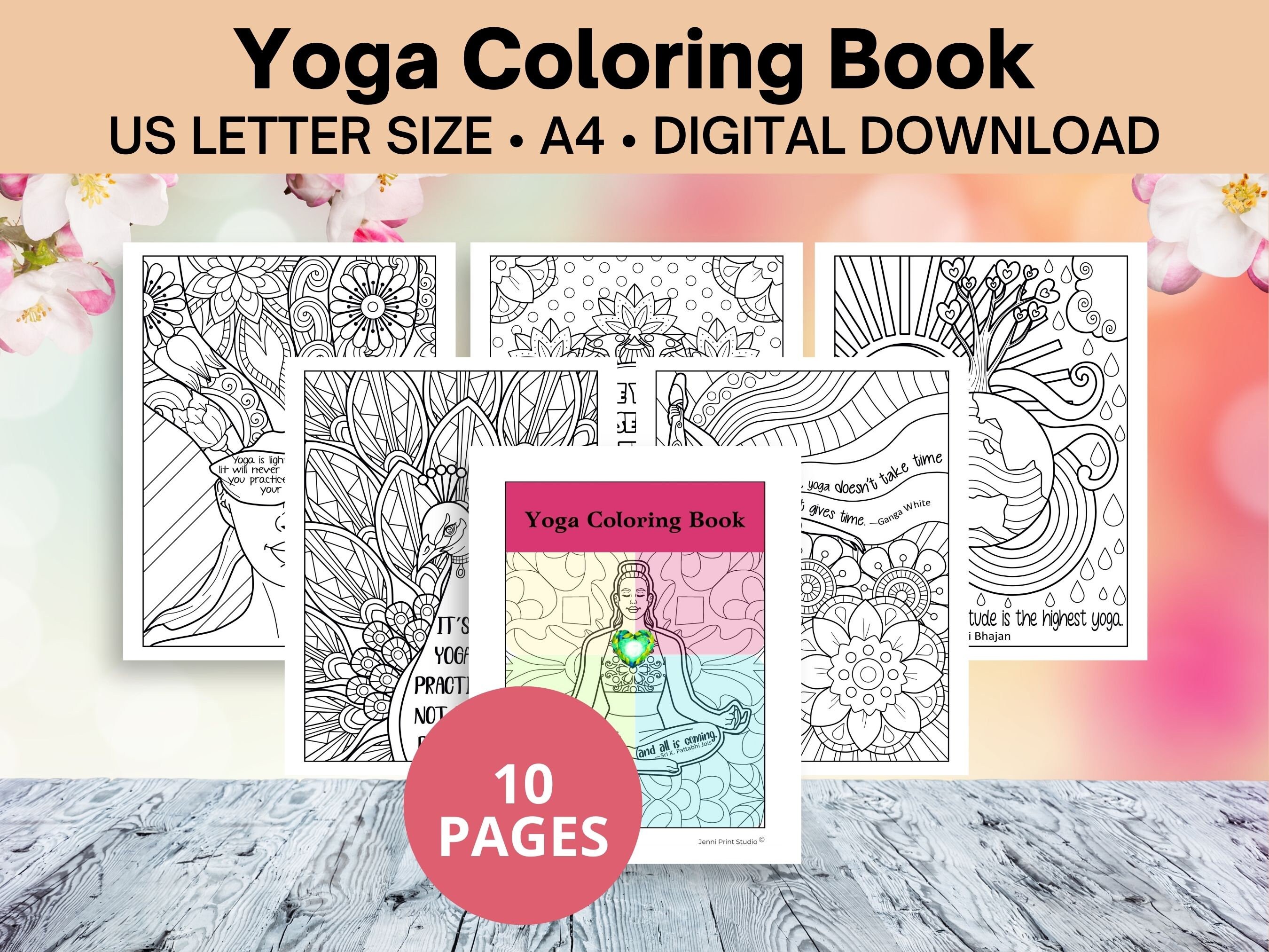 Printable Yoga Coloring Book With Inspirational Quotes - Etsy
