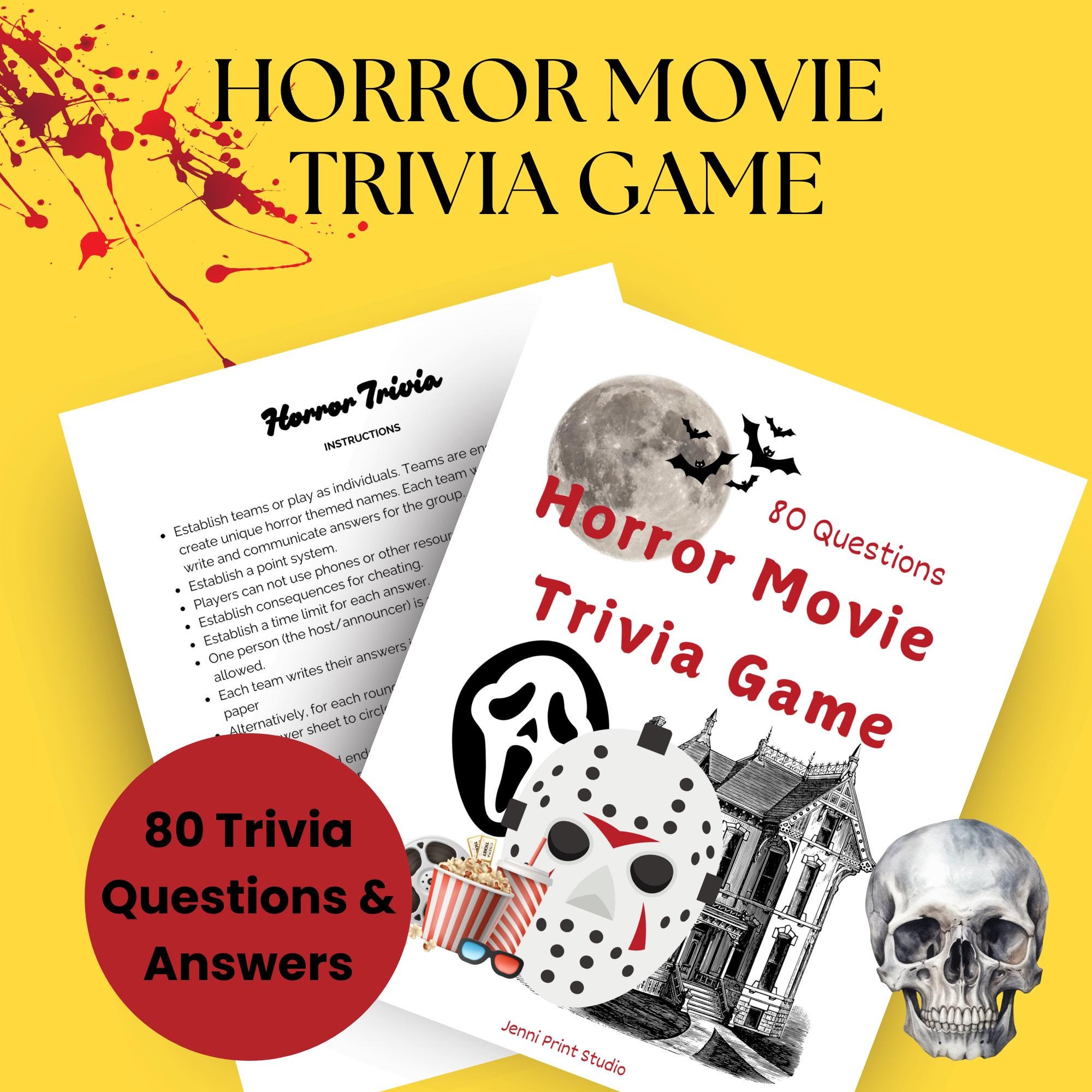 Horror Movie Trivia Game, Printable, 80 Questions, 8 Rounds, Horror ...