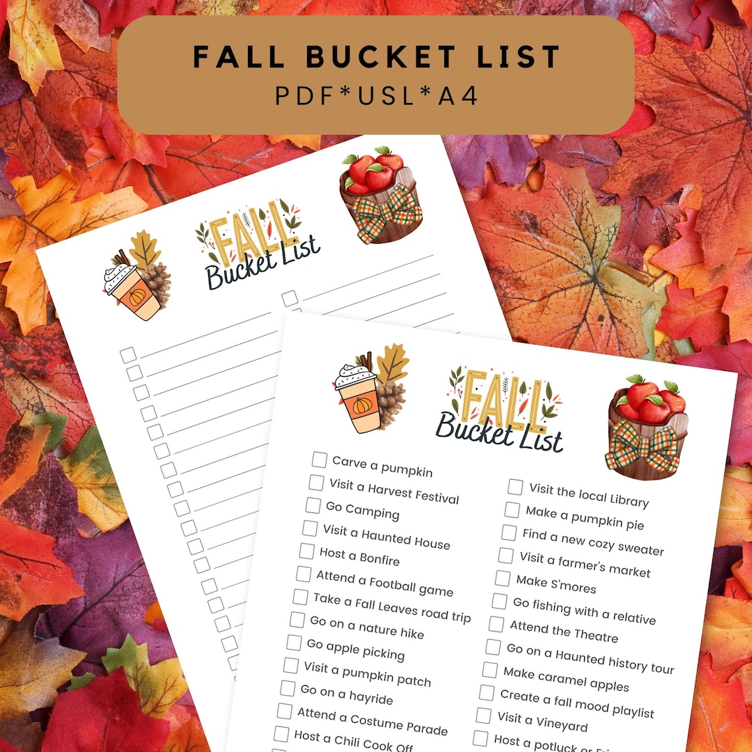 Fall Bucket List Printable: Fillable PDF, Autumn Activities Checklist ...