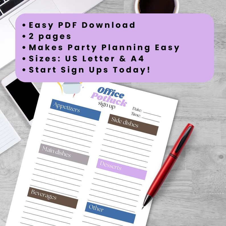 Potluck Sign up Sheet: Office Party Printable (PDF) - Etsy