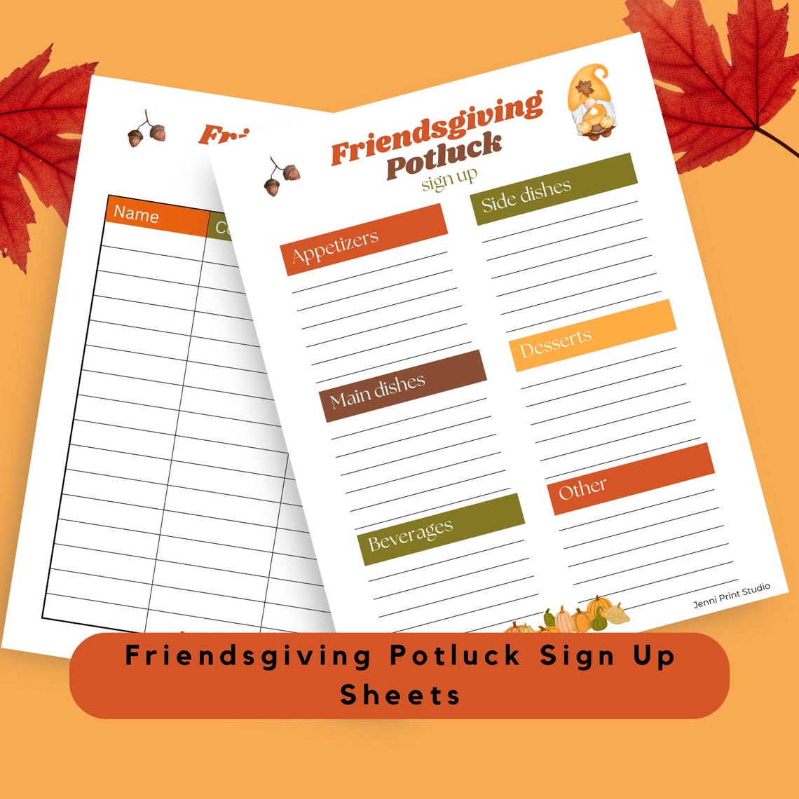 Friendsgiving Potluck Sign-up Sheet: Printable Food List, Thanksgiving ...