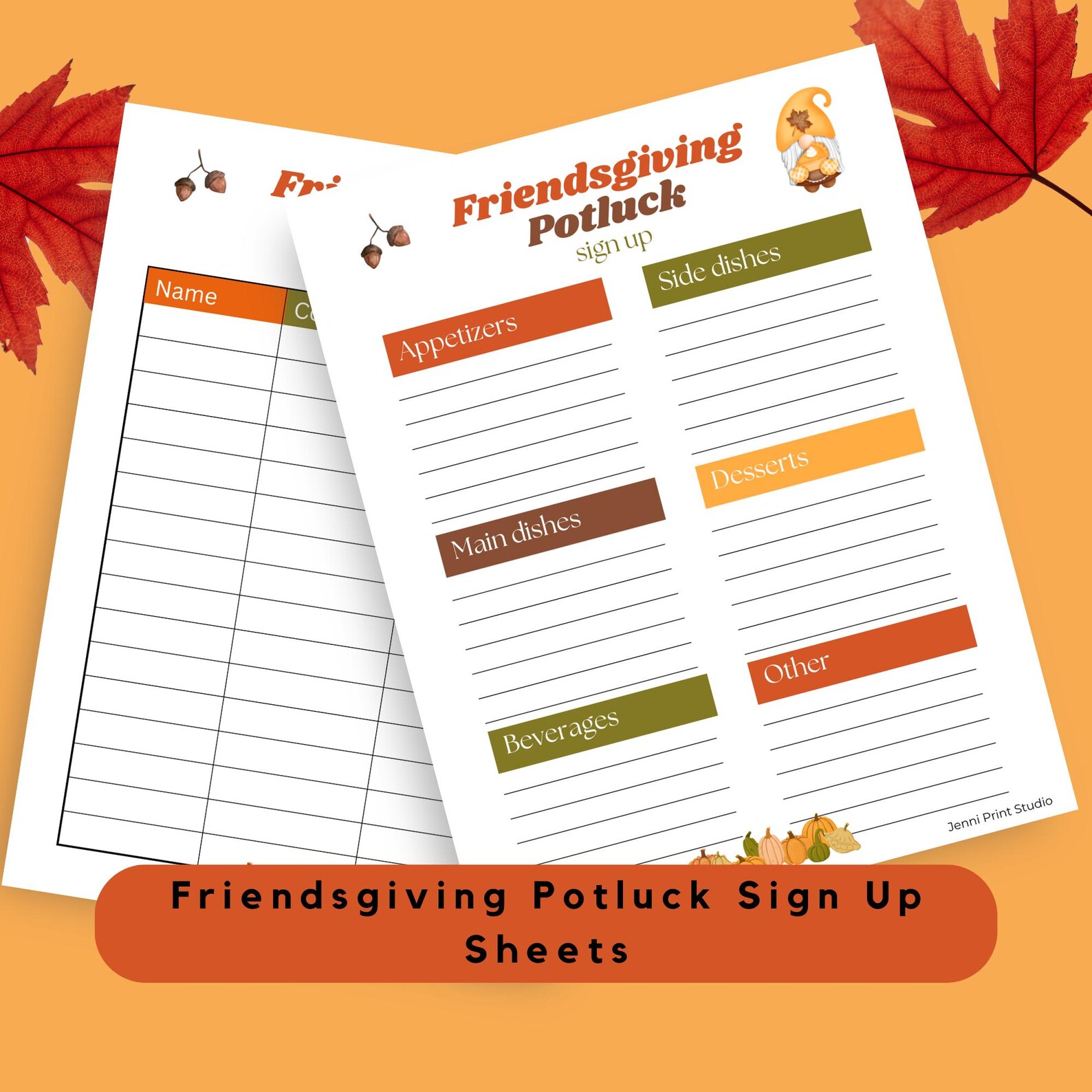 Friendsgiving Potluck Sign-up Sheet: Printable Food List, Thanksgiving ...