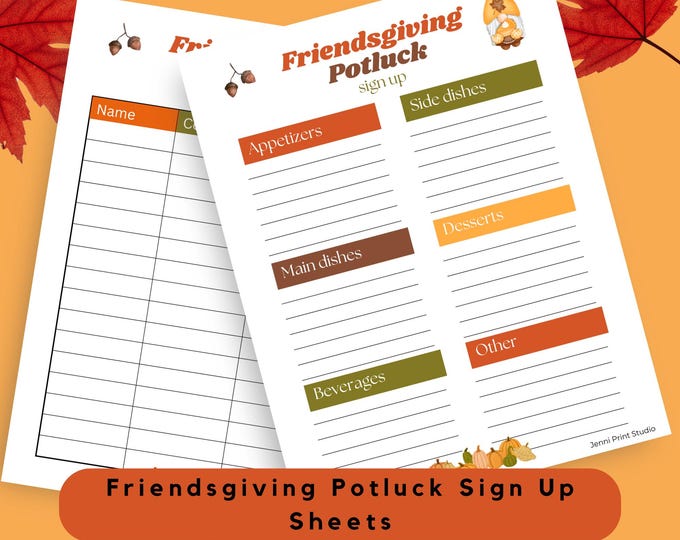 Friendsgiving Potluck Sign-up Sheet: Printable Food List, Thanksgiving ...
