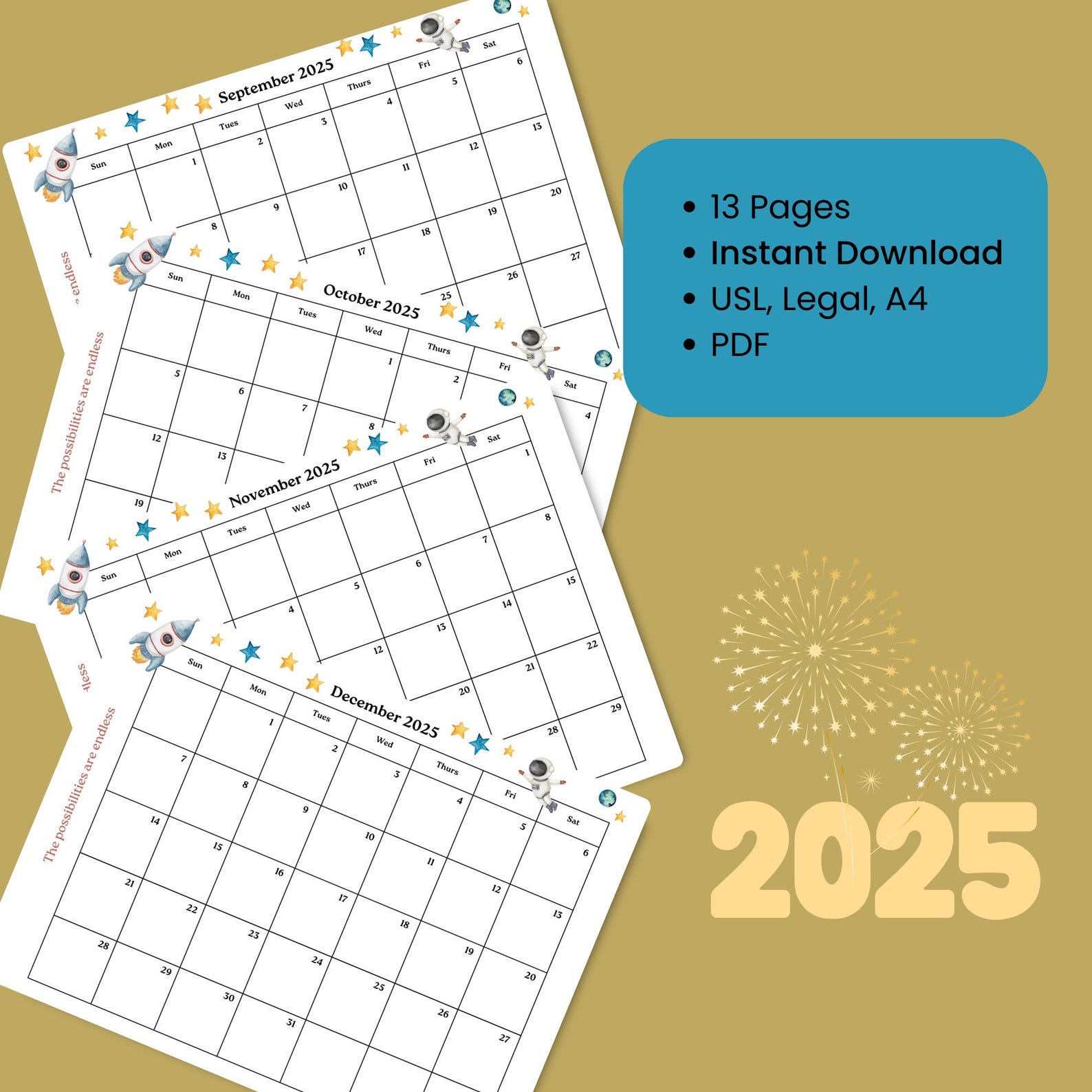 2025 Space Calendar, Printable Wall Calendar, Desktop Calendar ...
