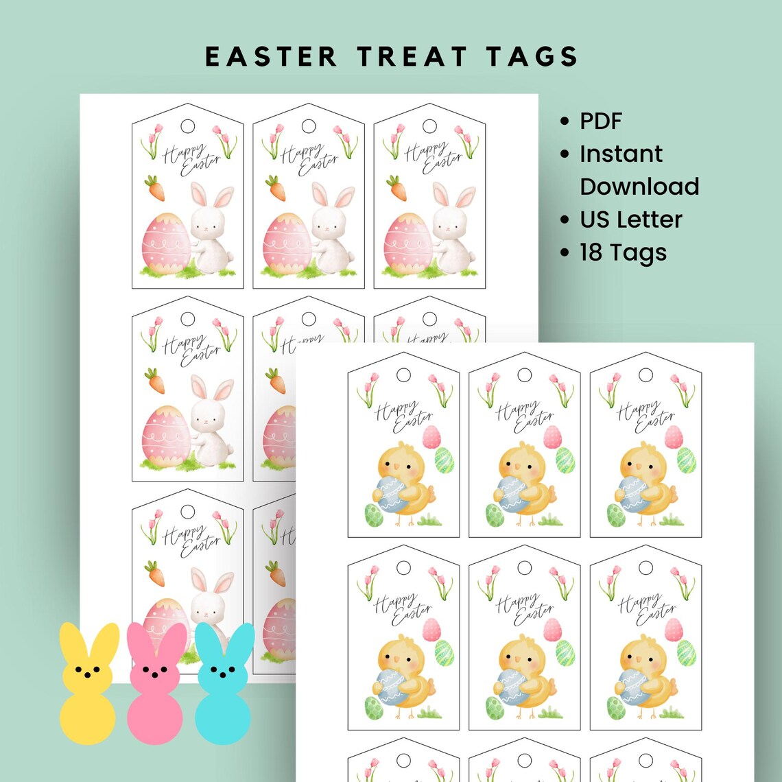Easter Treat Tags, Printable Gift Tags, Easter Basket Tag, Easter Party ...