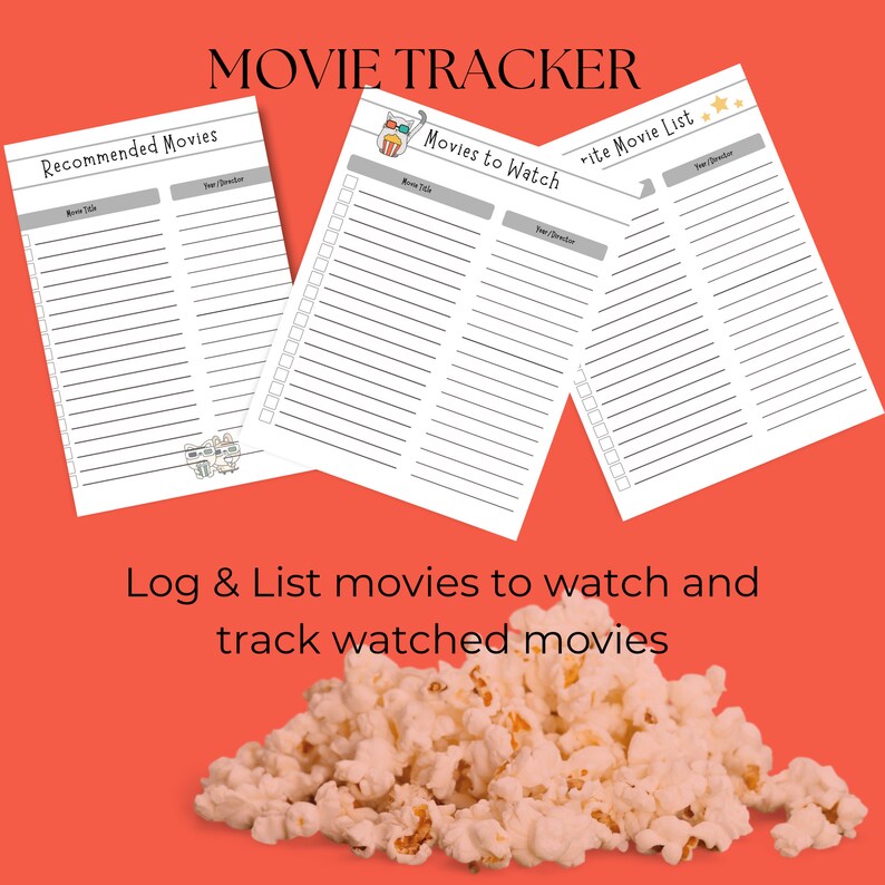 Movie Tracker Cinema Log Printable, Movie Lover Review Journal ...