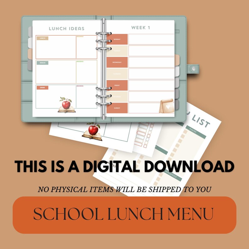 Back to School Lunch Menu Printable Planner, Instant Download, Weekly ...