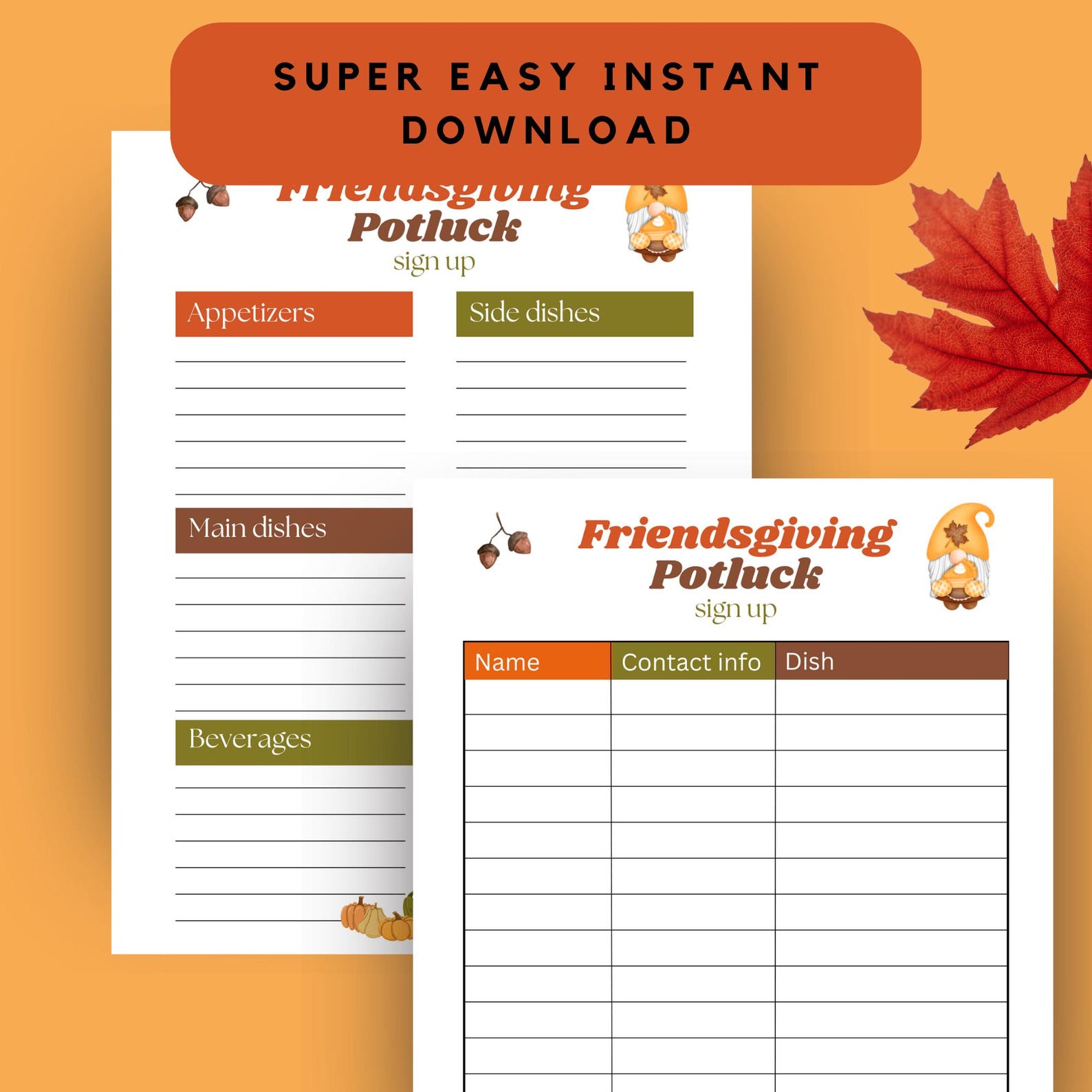 Friendsgiving Potluck Sign-up Sheet: Printable Food List, Thanksgiving ...
