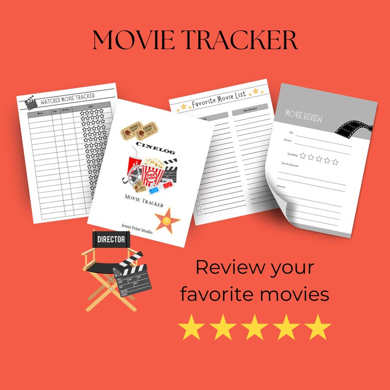 Movie Tracker Cinema Log Printable, Movie Lover Review Journal ...