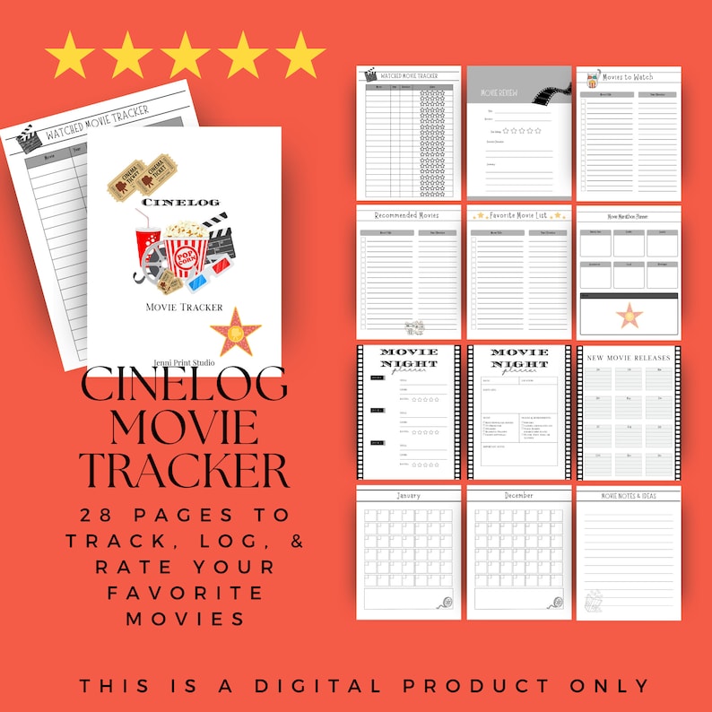 Movie Tracker Cinema Log Printable, Movie Lover Review Journal ...