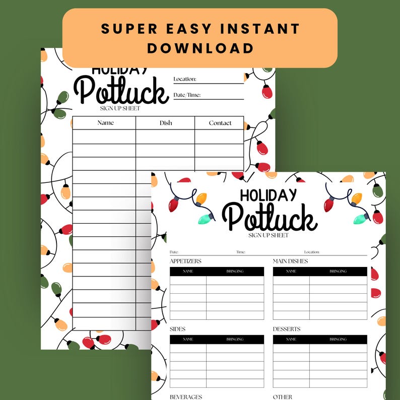 Holiday Potluck Sign-up Sheet: Holiday Party Planning Printable, Office ...