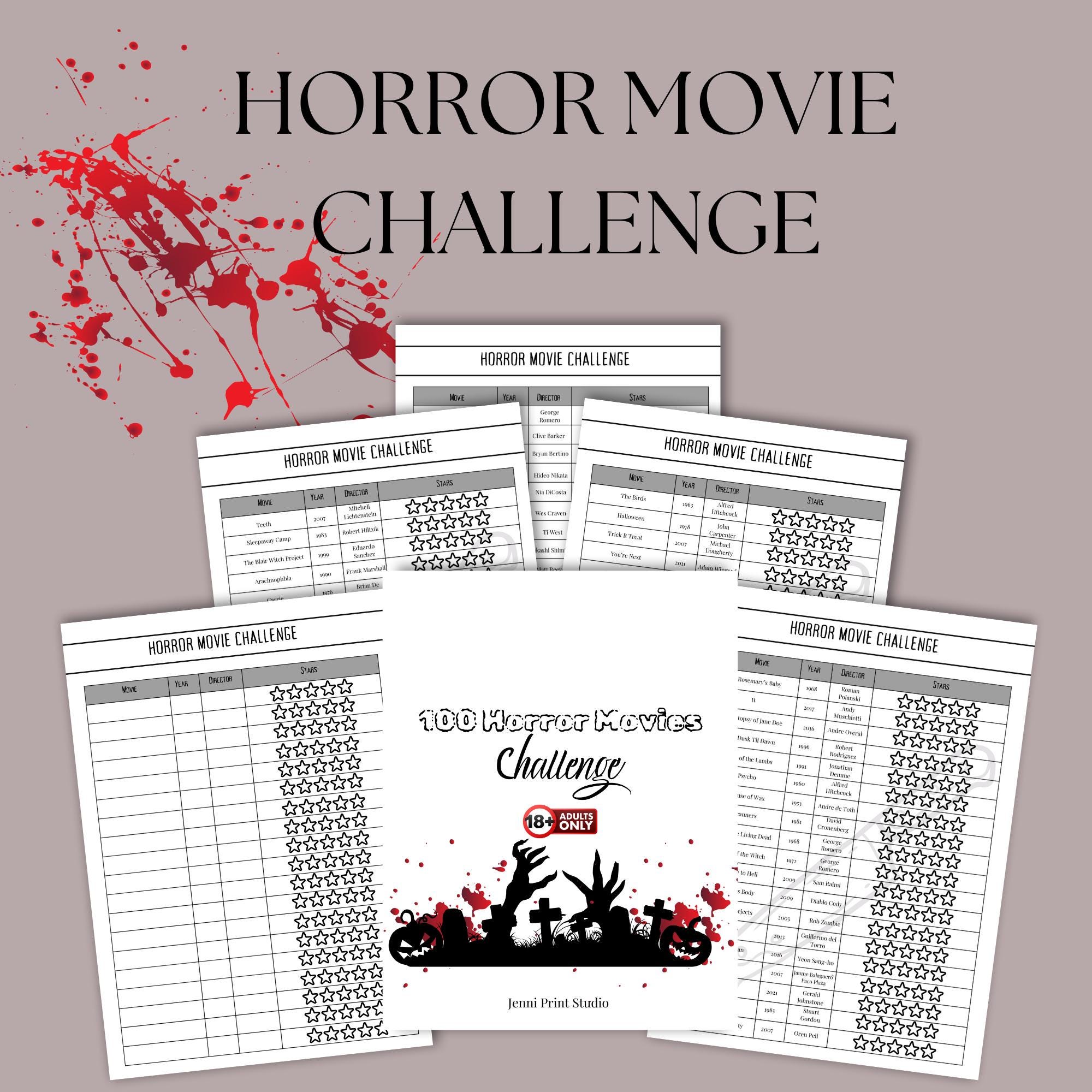 Printable Horror Movie Challenge 100+ Horror Movies to Rate and Watch ...