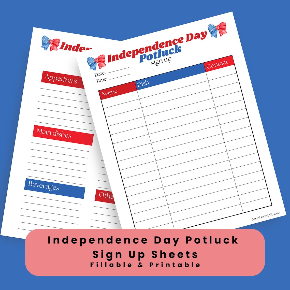Independence Day Potluck Sign-up Sheet: Fillable Printable (PDF) - Etsy
