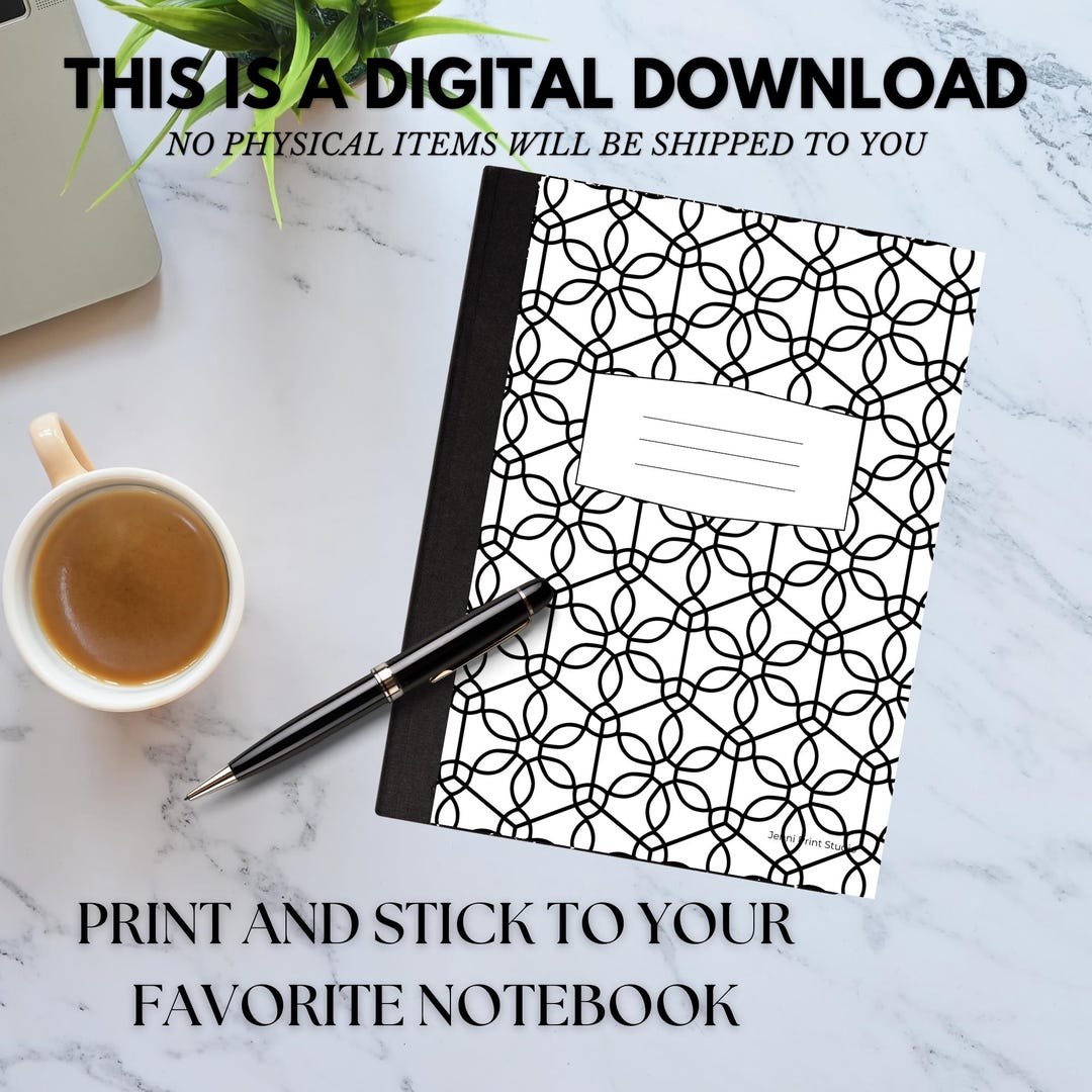 Printable Composition Notebook Covers | Set of Five | Colorable Design ...
