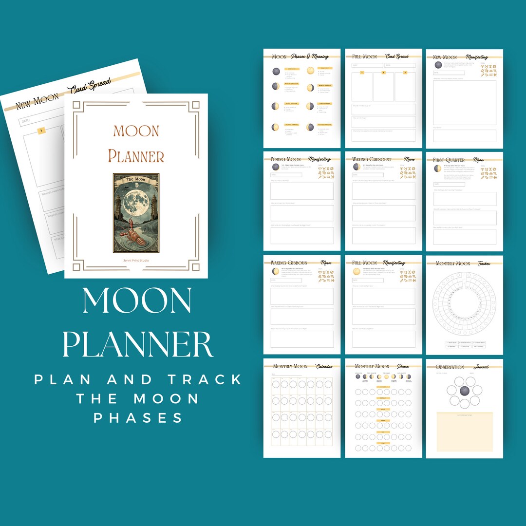 Moon Phase Planner: Printable Tracker, Daily, Monthly, Quarterly, Moon ...