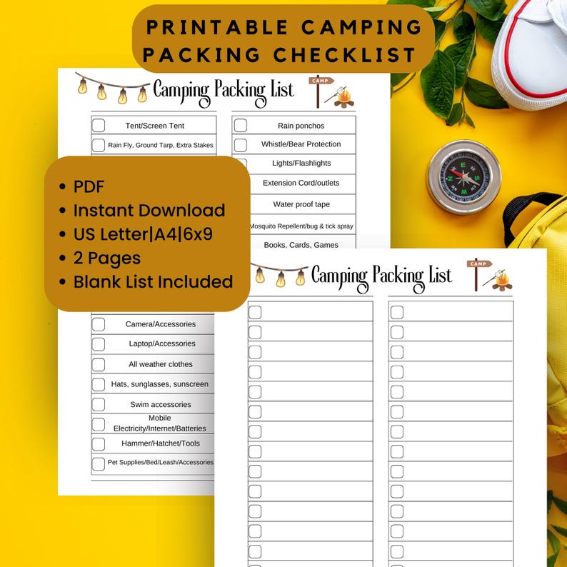 Camping Packing Checklist: Tent & RV Trip Planner (PDF) - Etsy