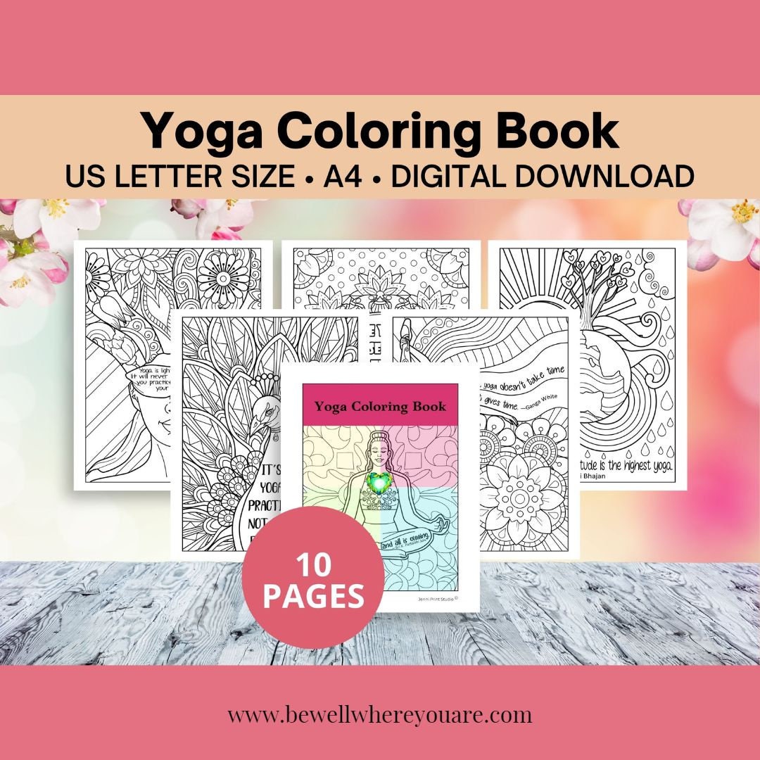 Printable Yoga Coloring Book With Inspirational Quotes - Etsy