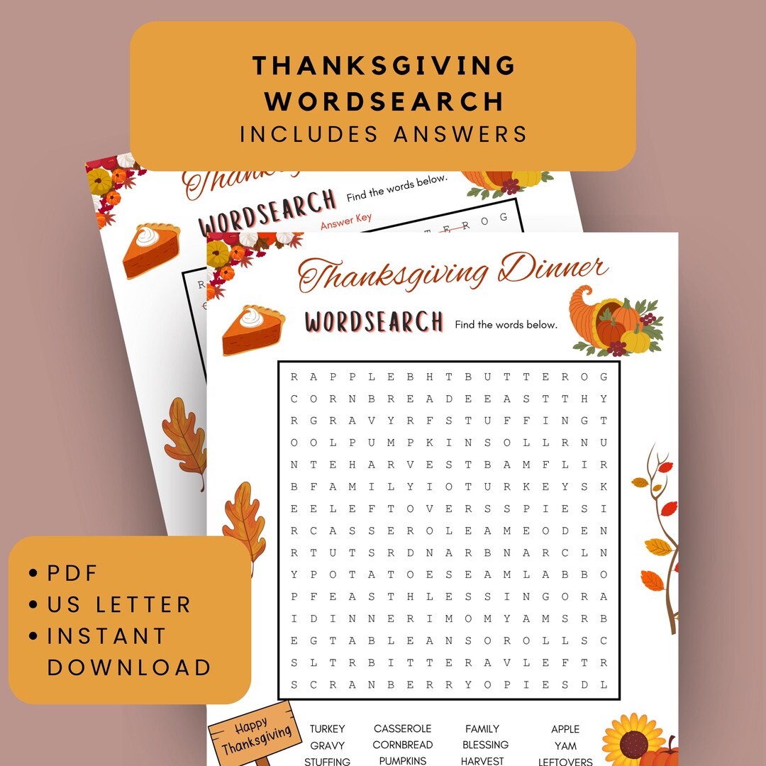 Thanksgiving Wordsearch: Puzzle Printable, Kids Autumn Activities ...