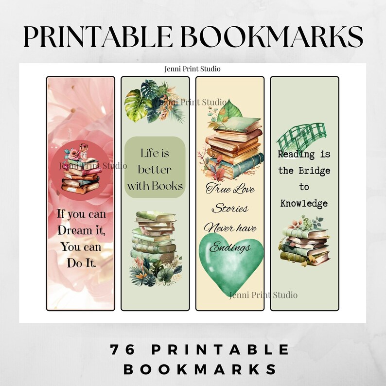 Printable Bookmark Bundle - 4 Sets of Themed Printable Bookmarks ...