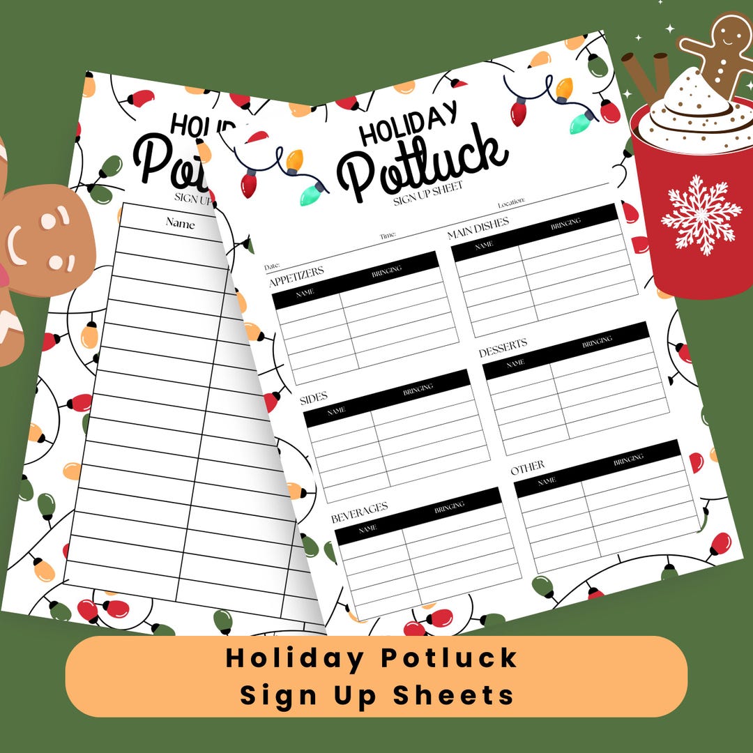 Holiday Potluck Sign-up Sheet: Holiday Party Planning Printable, Office ...
