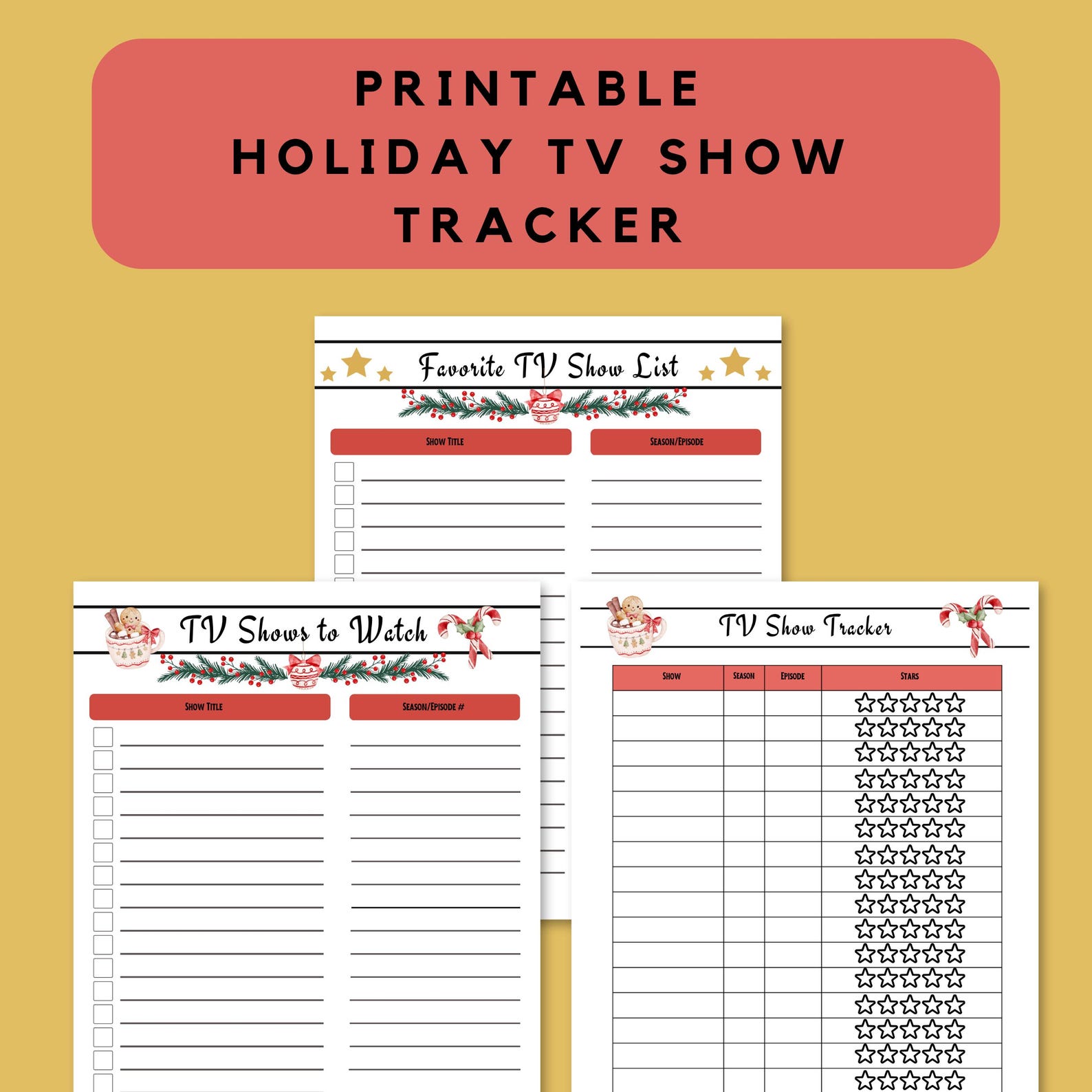 Holiday TV Show Tracker: Printable Log, TV Series, Favorite Episode ...