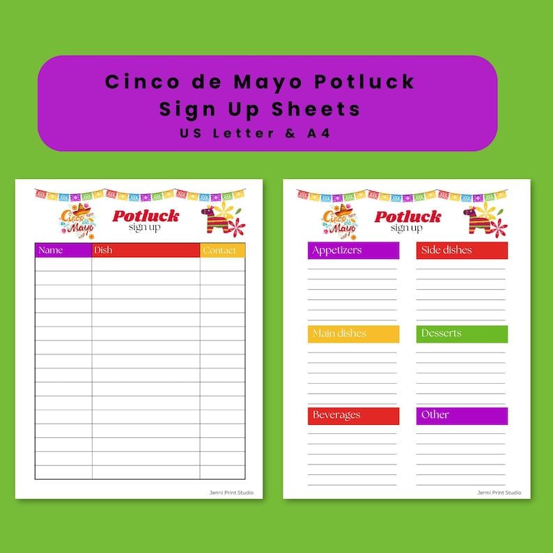 Cinco De Mayo Potluck Sign-up Sheet Printable, Mexican Fiesta Party ...