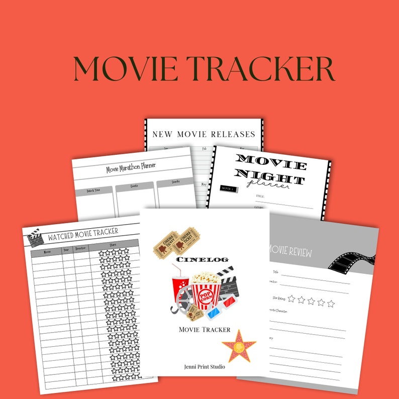 Movie Tracker Cinema Log Printable, Movie Lover Review Journal ...