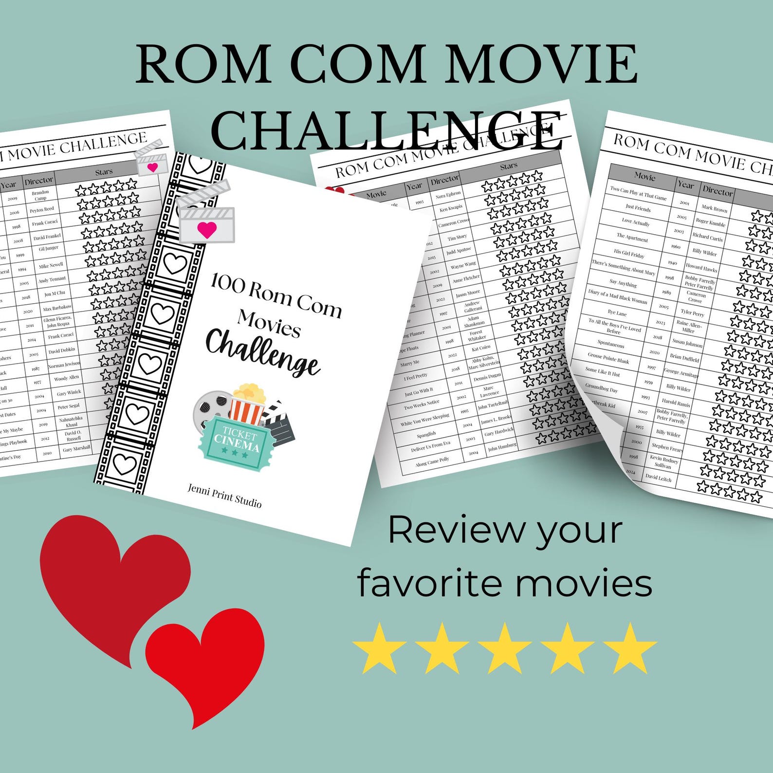Printable Rom-com Movie Challenge, Romantic Comedies to Track & Rate ...