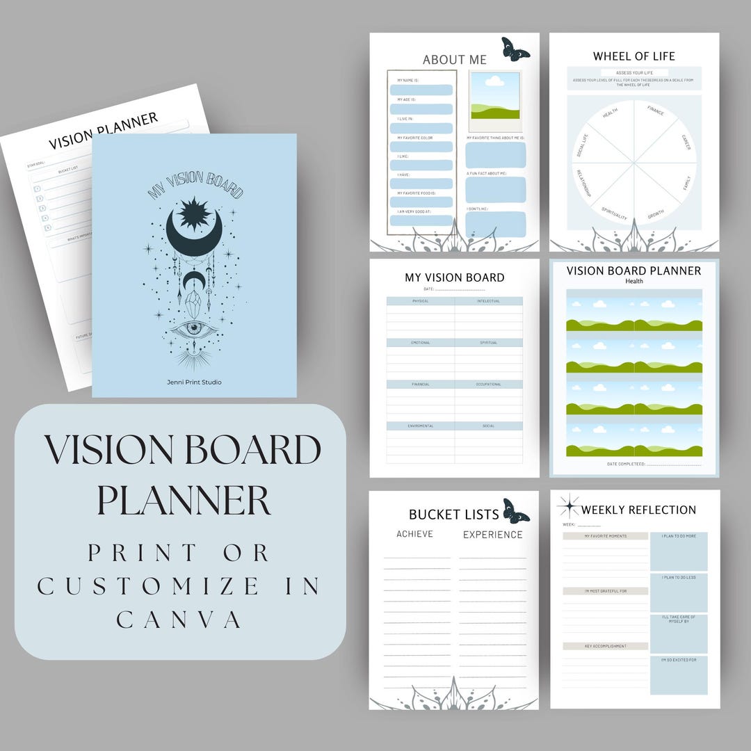 Vision Board Workbook Planner | Printable and Canva Template ...