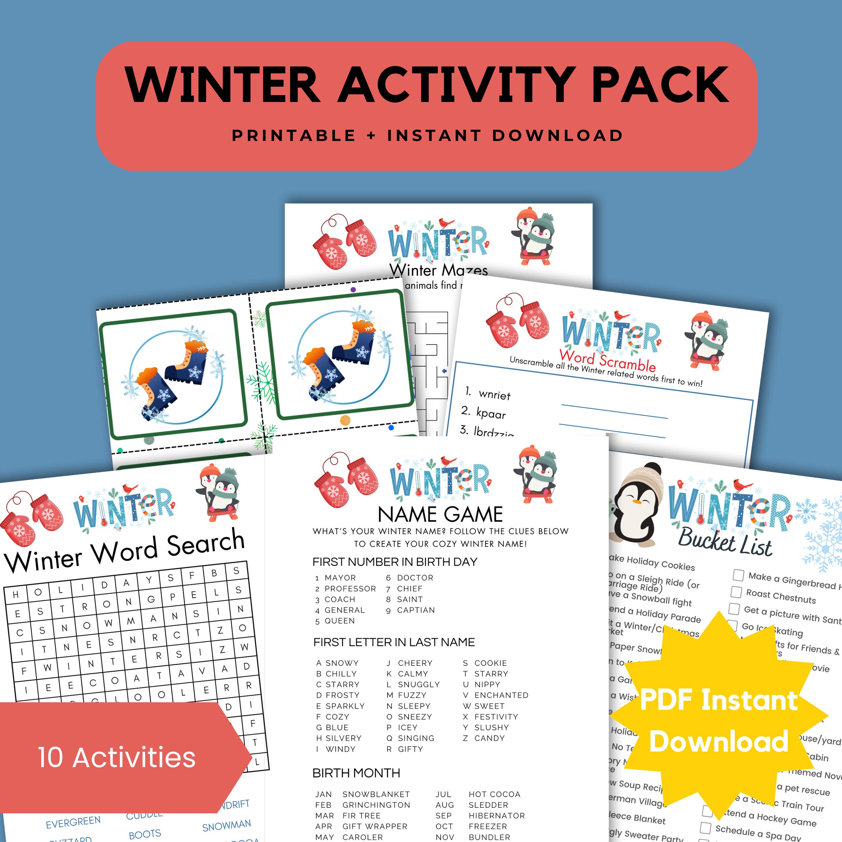 Printable Winter Activity Sheets: Kids Wordsearch, Indoor Holiday Word ...