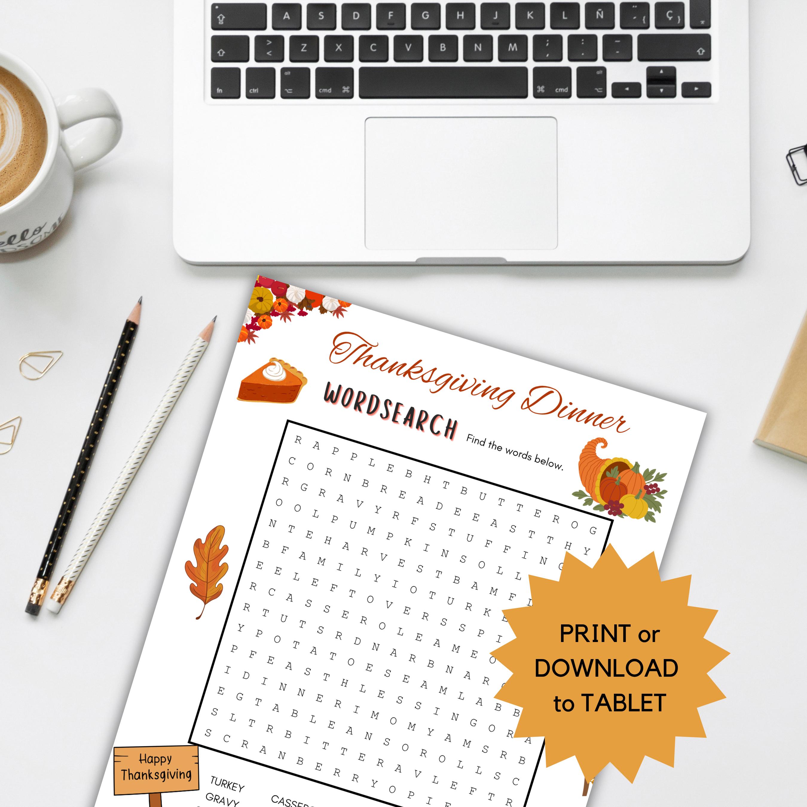Thanksgiving Wordsearch: Puzzle Printable, Kids Autumn Activities ...